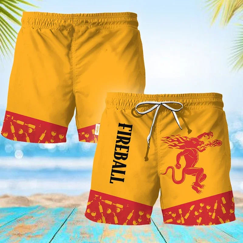 Fireball Bottle Pattern Swim Trunks | Fireball Beach Shorts