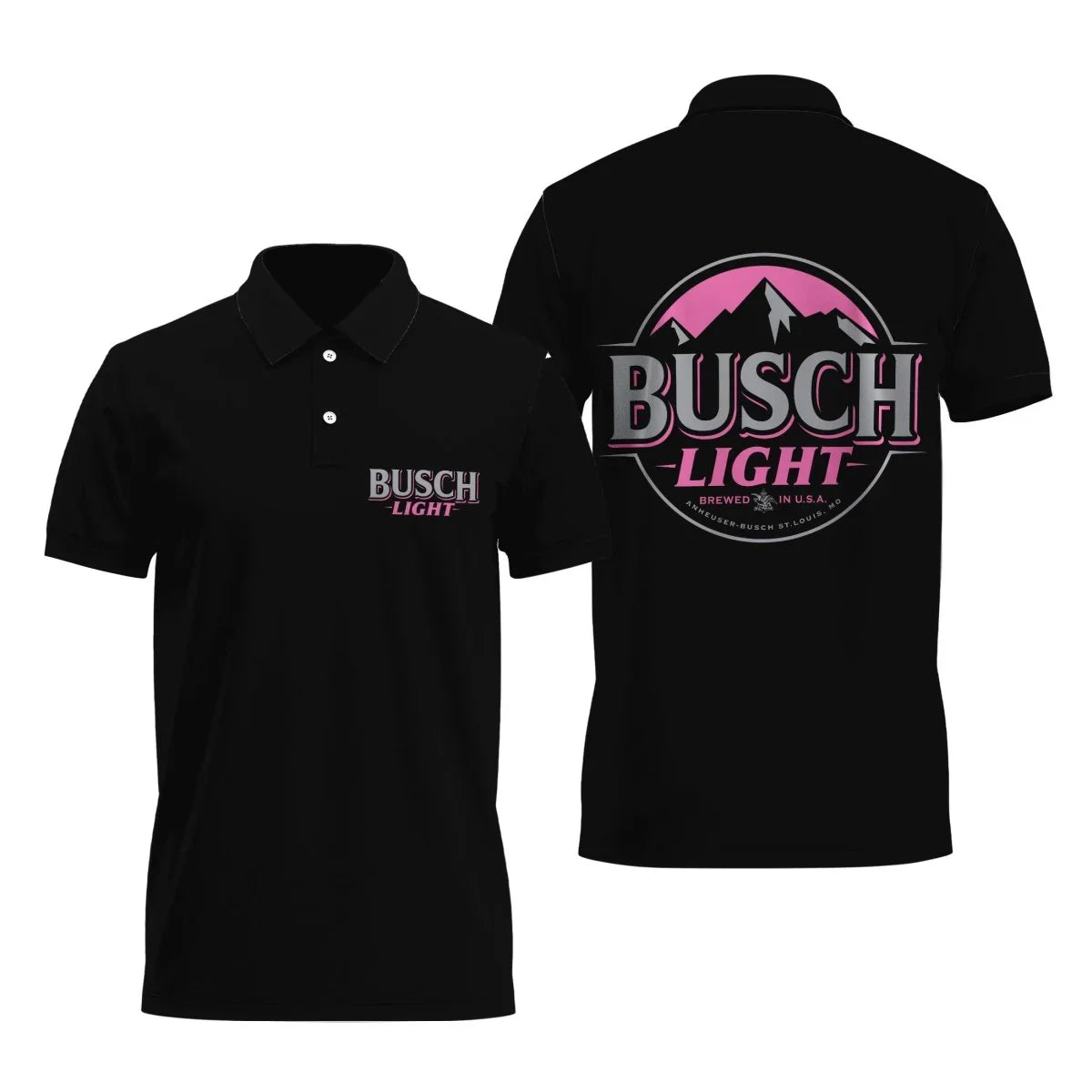 Black Pink Busch Light Polo Shirt | Busch Light Golf Shirt