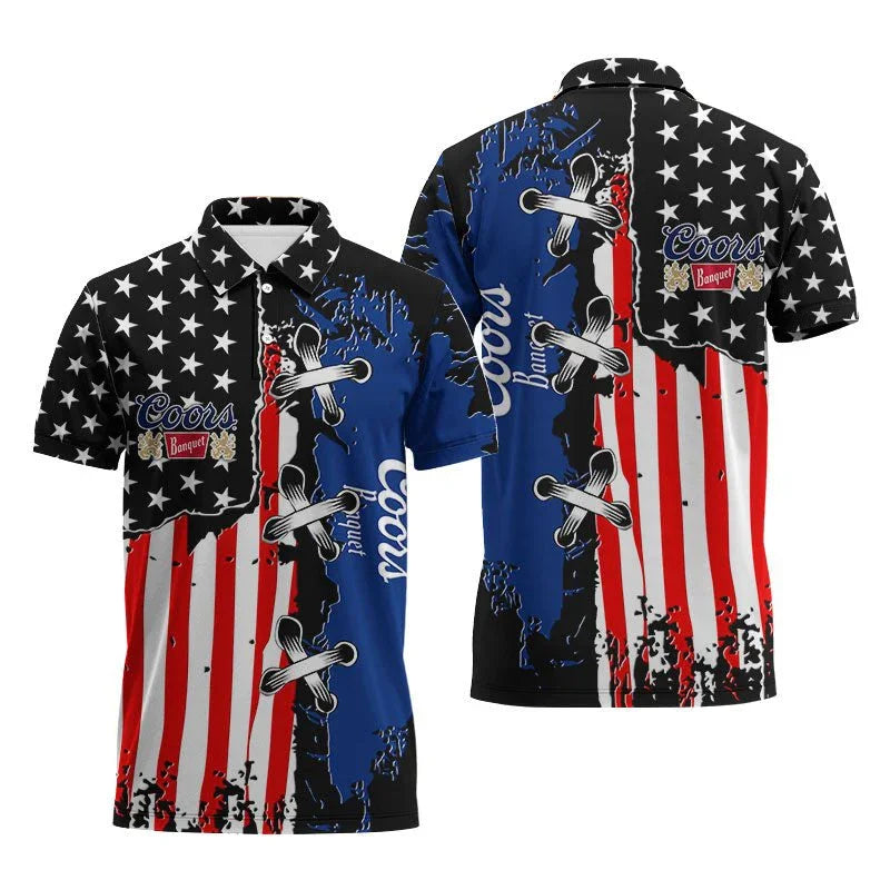 Coors Banquet Patriotic Grunge Flag Polo Shirt | Coors Polo Shirt