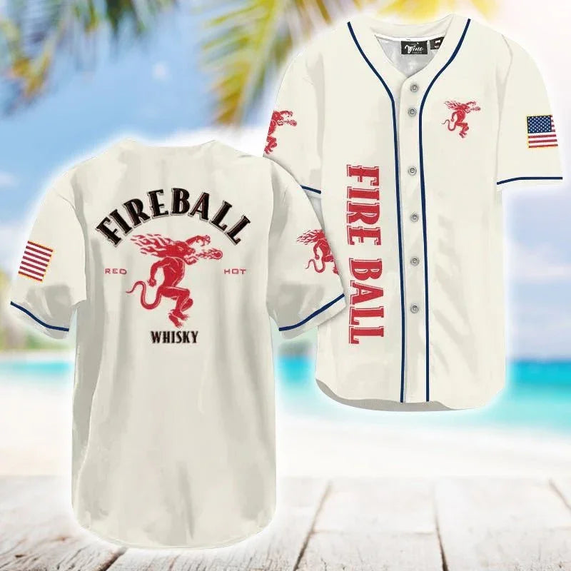 Fireball USA Flag Baseball Jersey | Fireball Jersey Shirt