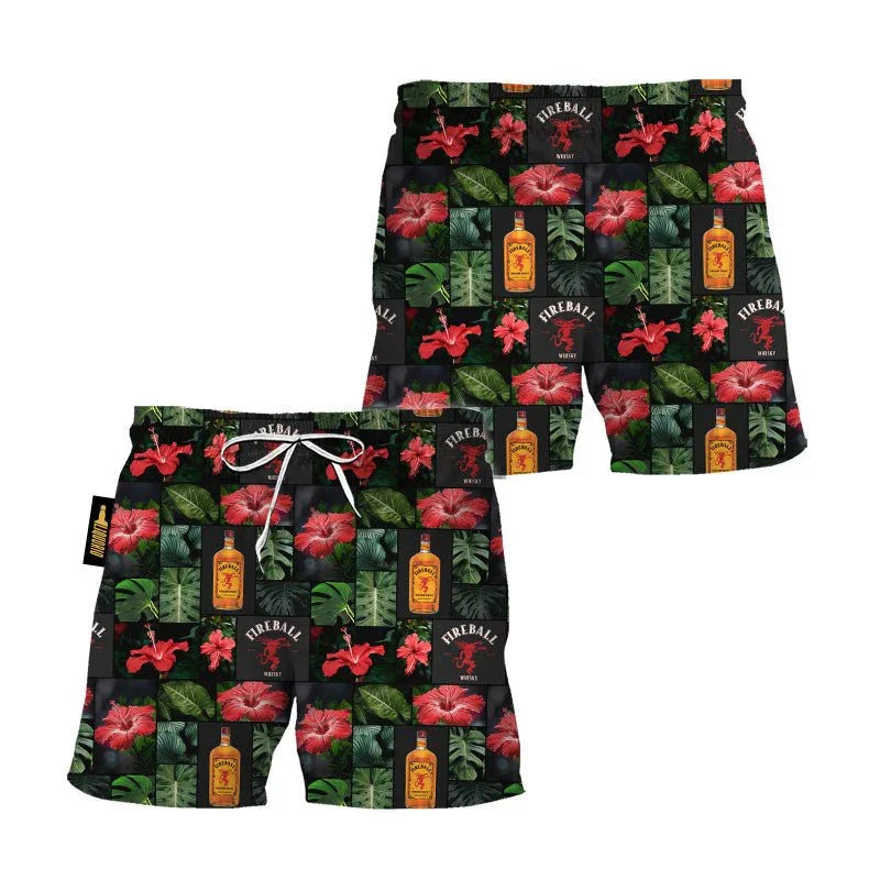 Fireball Hibiscus Flower Swim Trunks | Fireball Pool Shorts