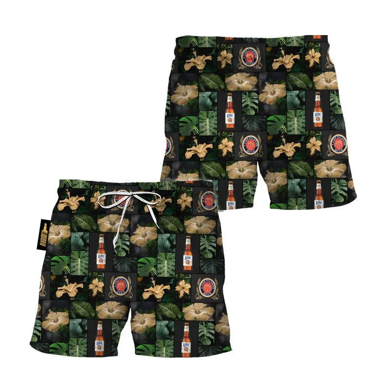 Miller Lite Hibiscus Flower Swim Trunks | Miller Lite Pool Shorts