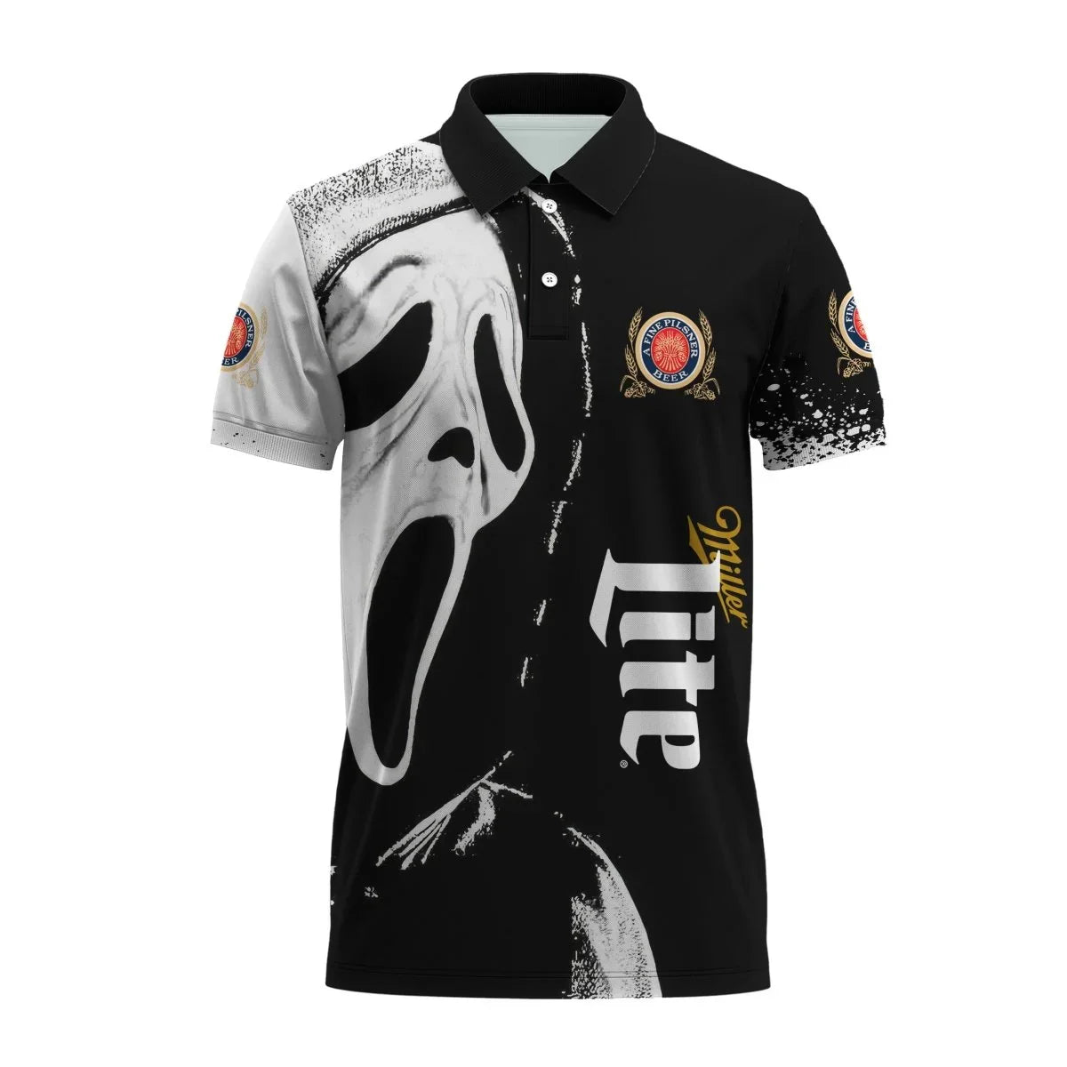 Miller Lite Ghostface Scream Polo Shirt | Halloween Polo Shirt