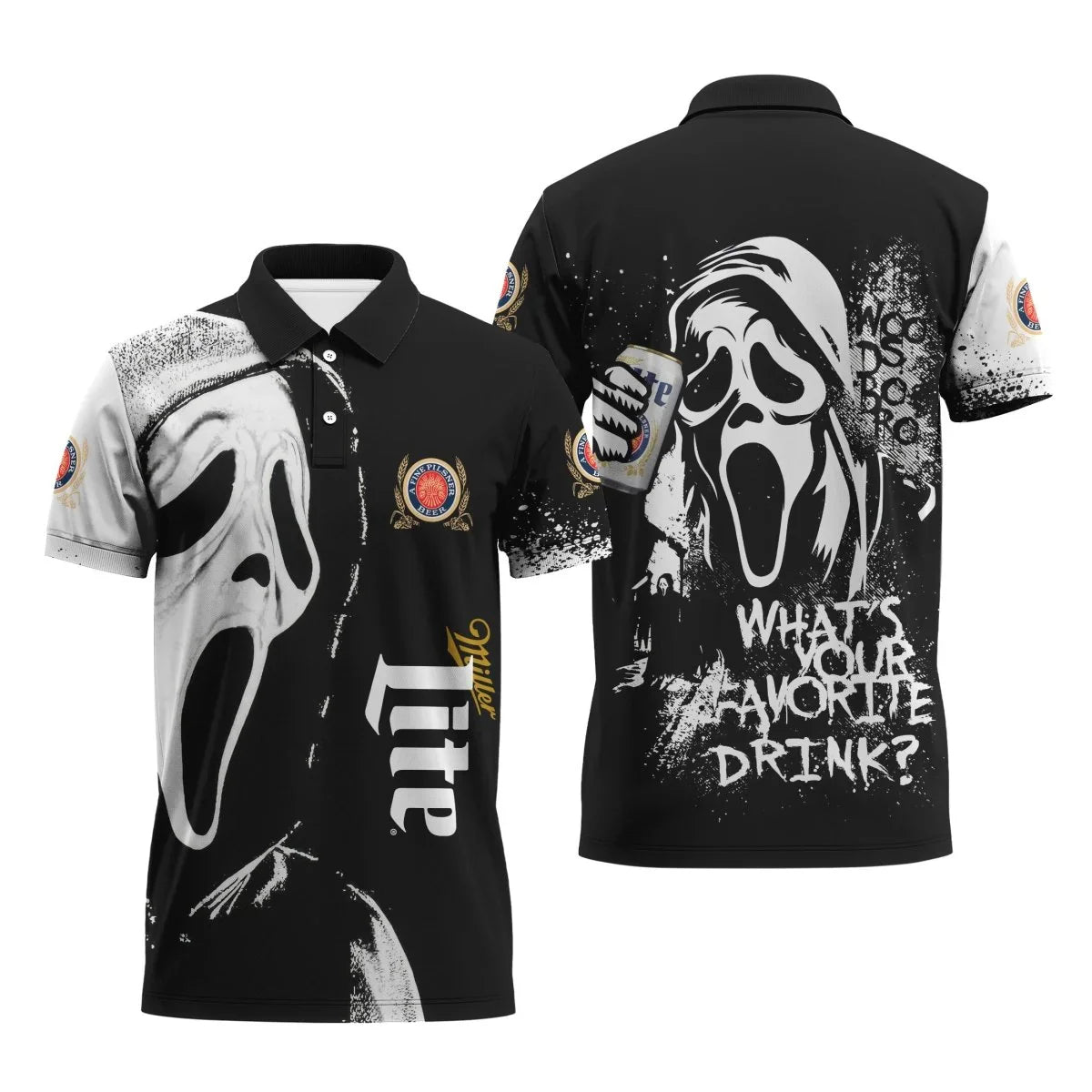 Miller Lite Ghostface Scream Polo Shirt | Halloween Polo Shirt