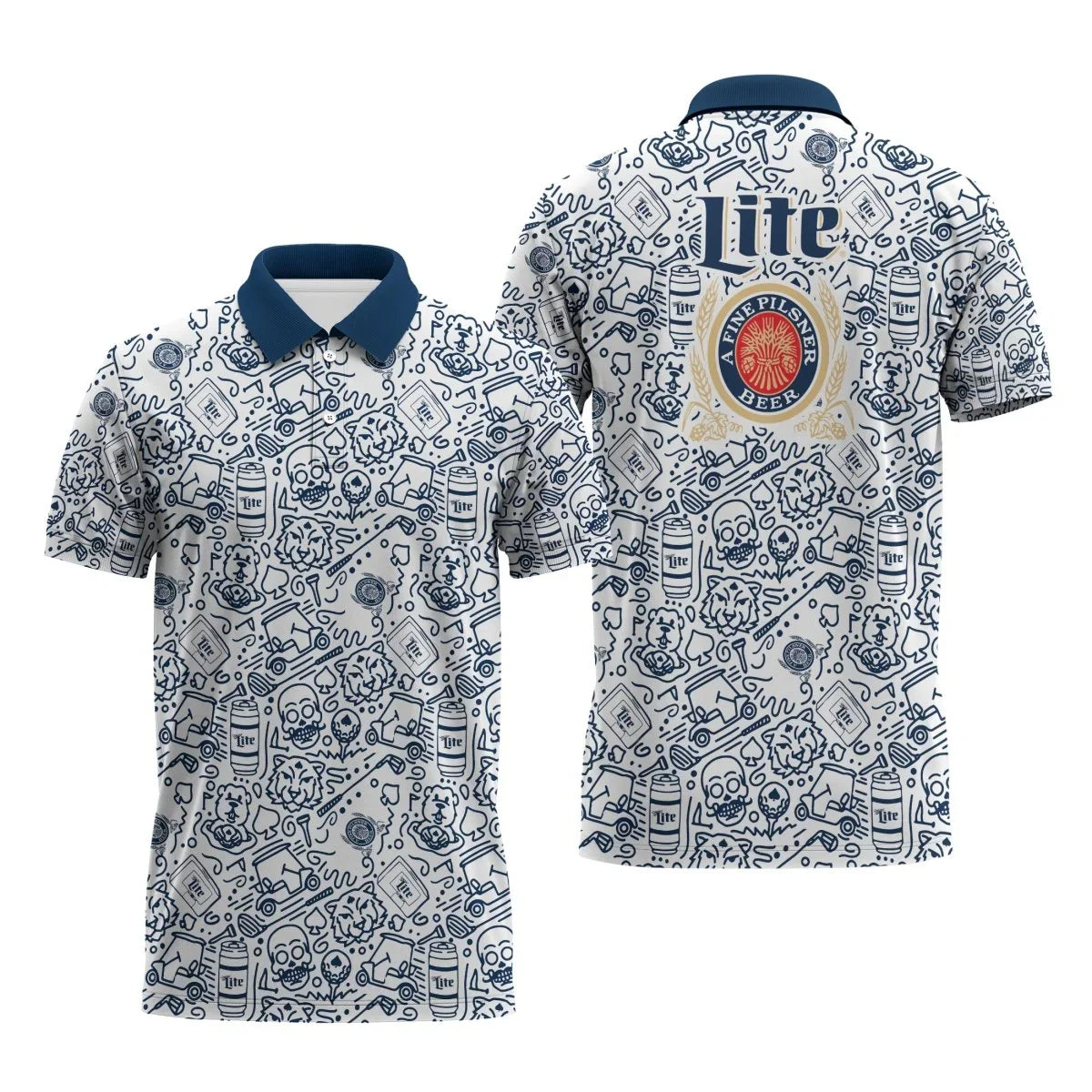 Miller Lite Summer Doodle Art Polo Shirt | Miller Lite Polo Shirt