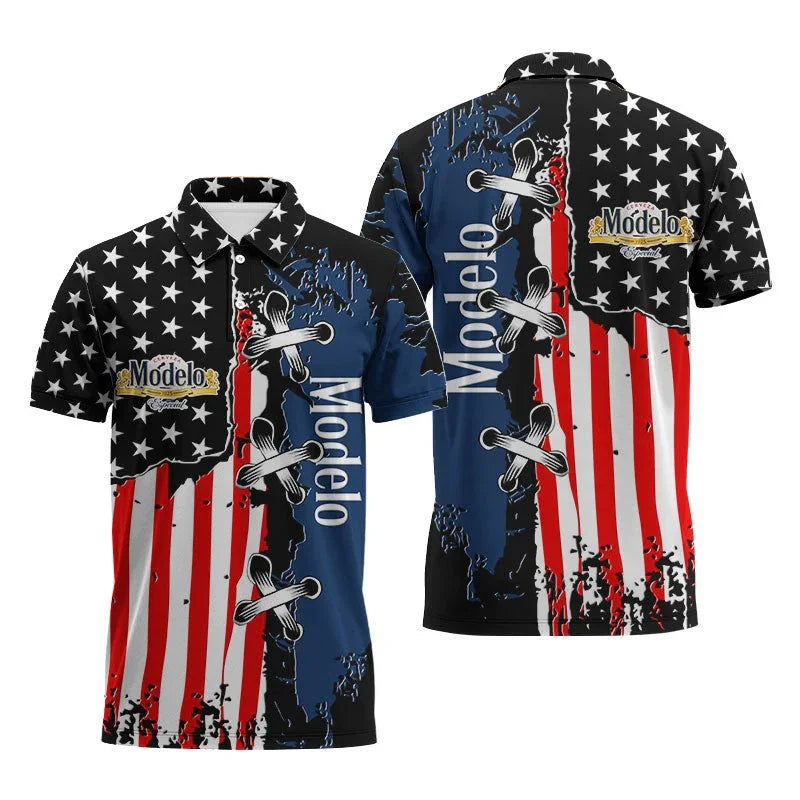 Modelo Patriotic Grunge Flag Polo Shirt | Modelo Polo Shirt