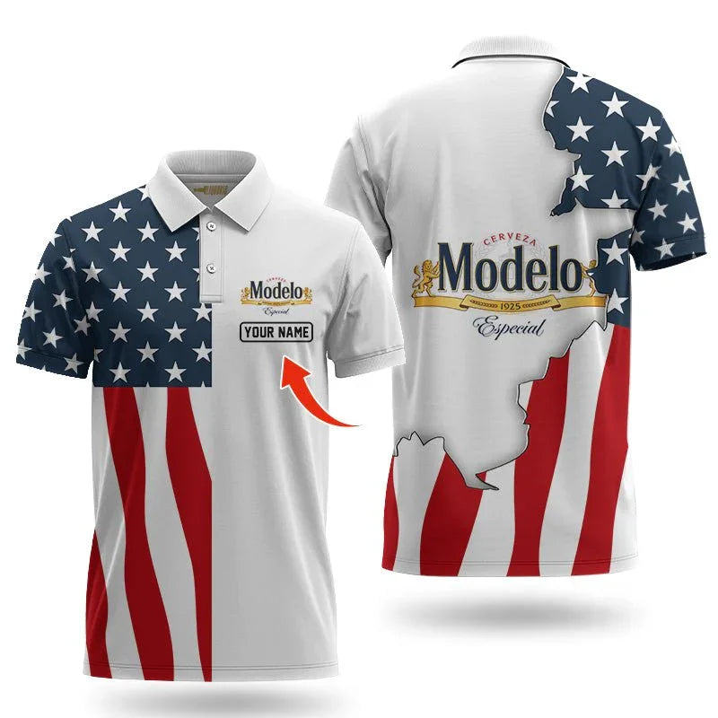 Personalized Modelo Fourth Of July Polo Shirt | Modelo Golf Shirt