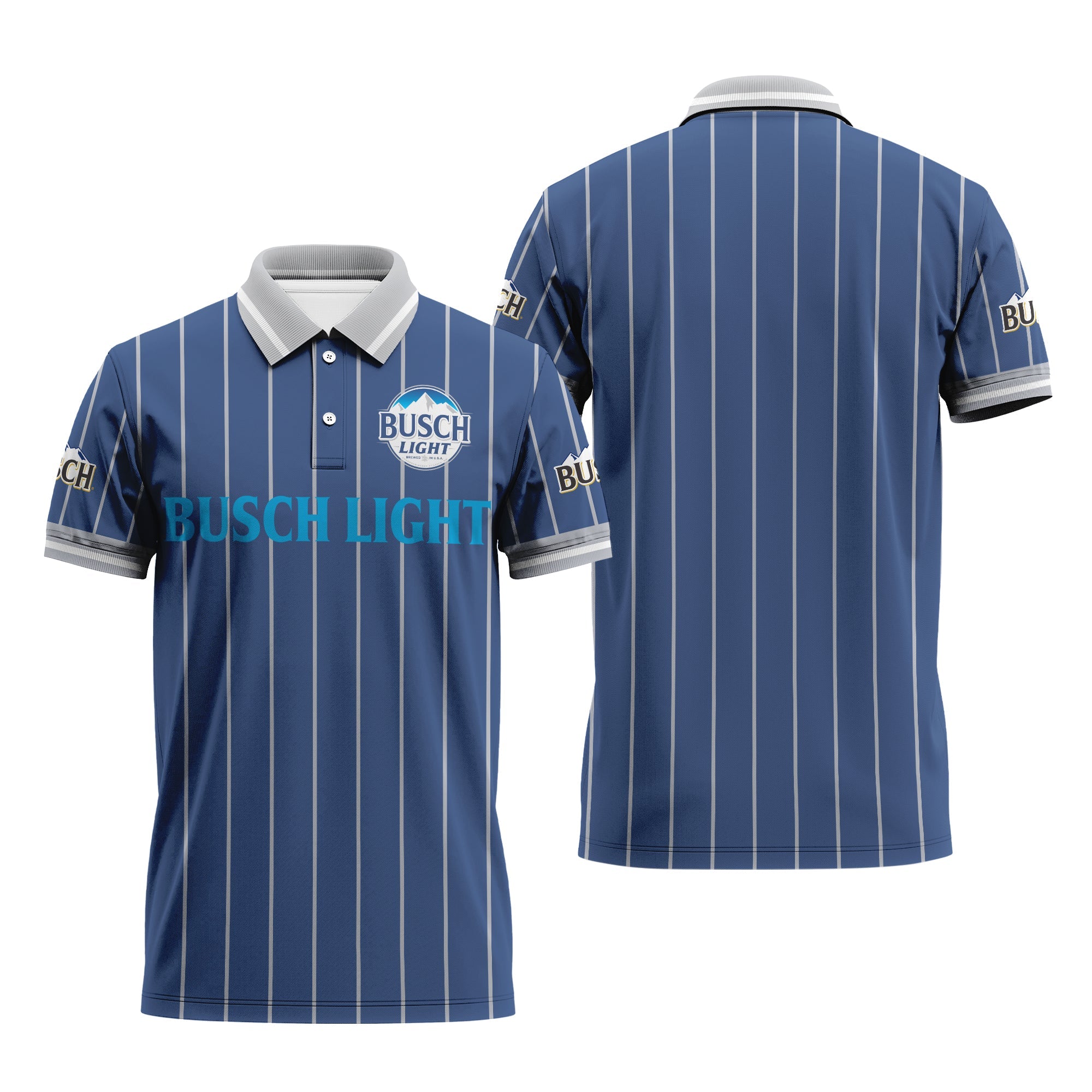 Busch Light Pinstripe Classic Polo Shirt | Busch Light Polo Shirt