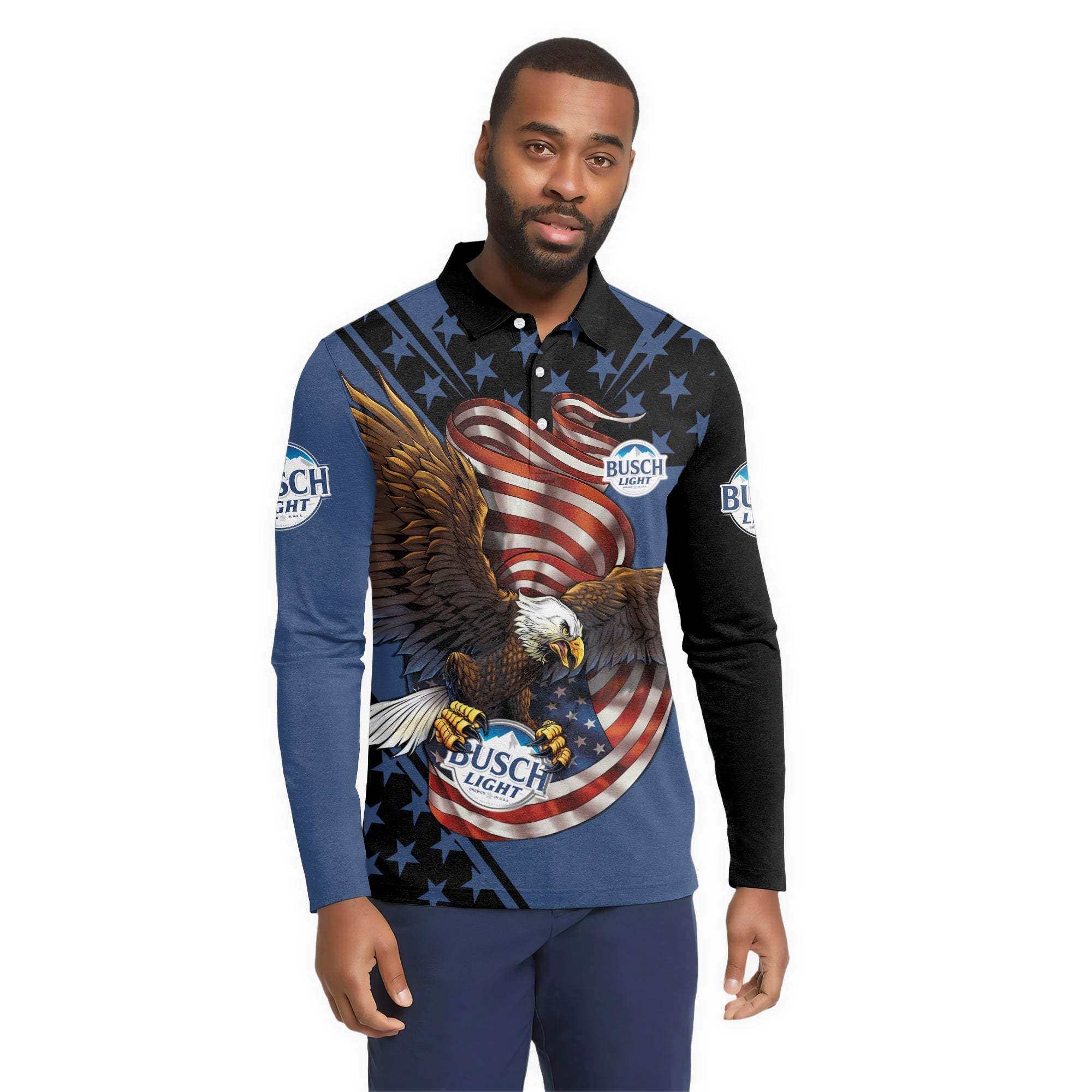 Busch Light USA Iron Wings Legion Golf Long Sleeve Polo Shirt