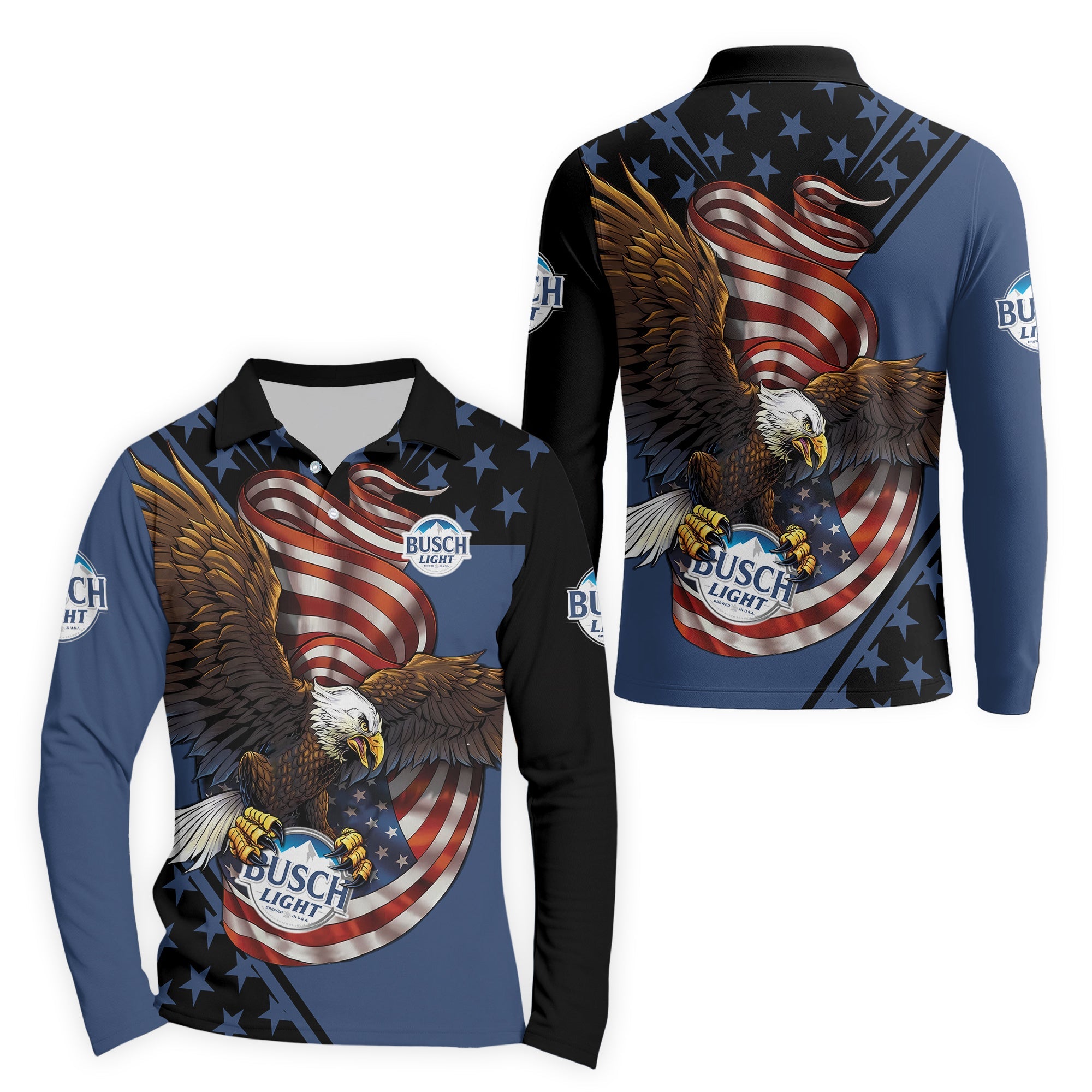 Busch Light USA Iron Wings Legion Golf Long Sleeve Polo Shirt