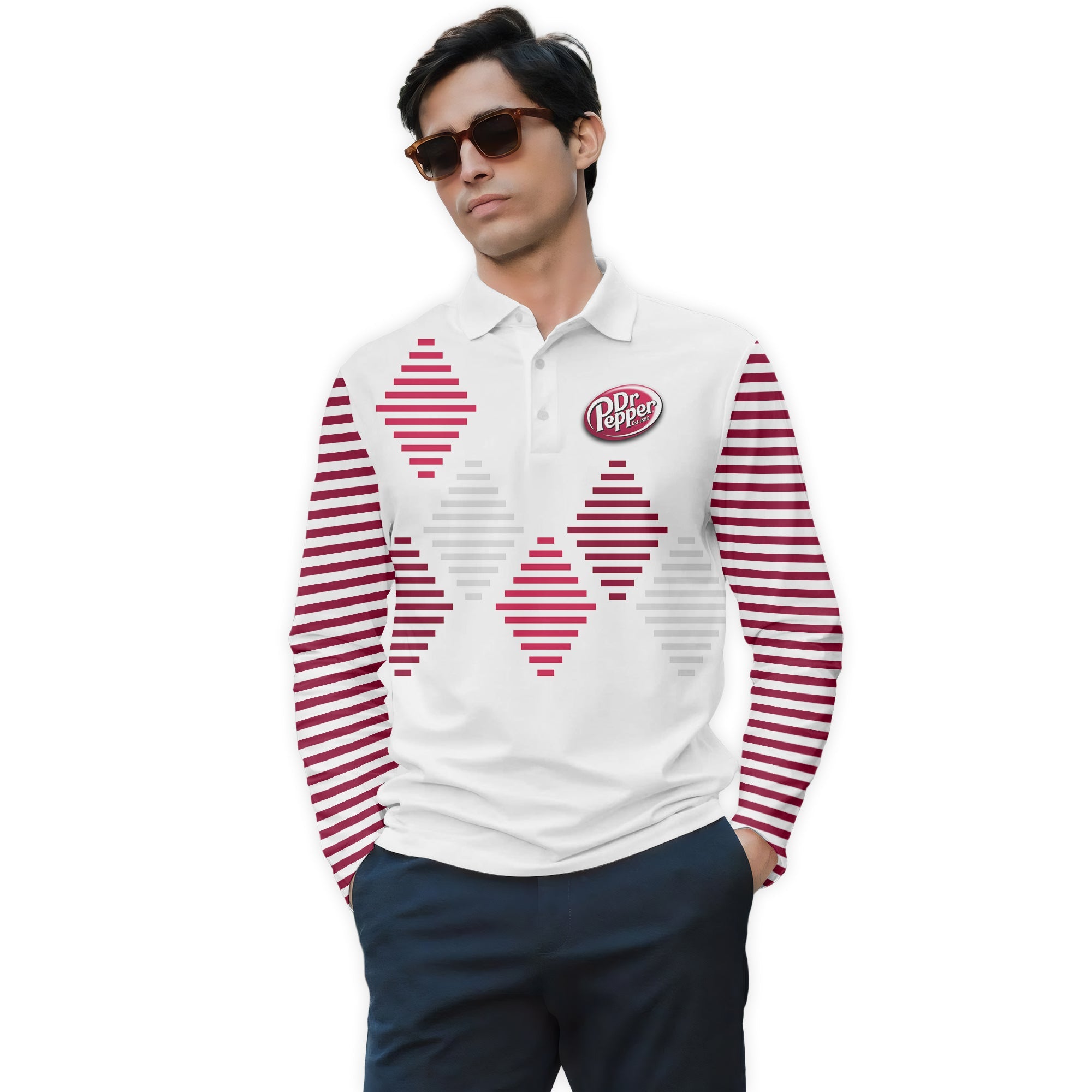 Dr Pepper Diamond Stripe Golf Long Sleeve Polo Shirt | Polo Shirt