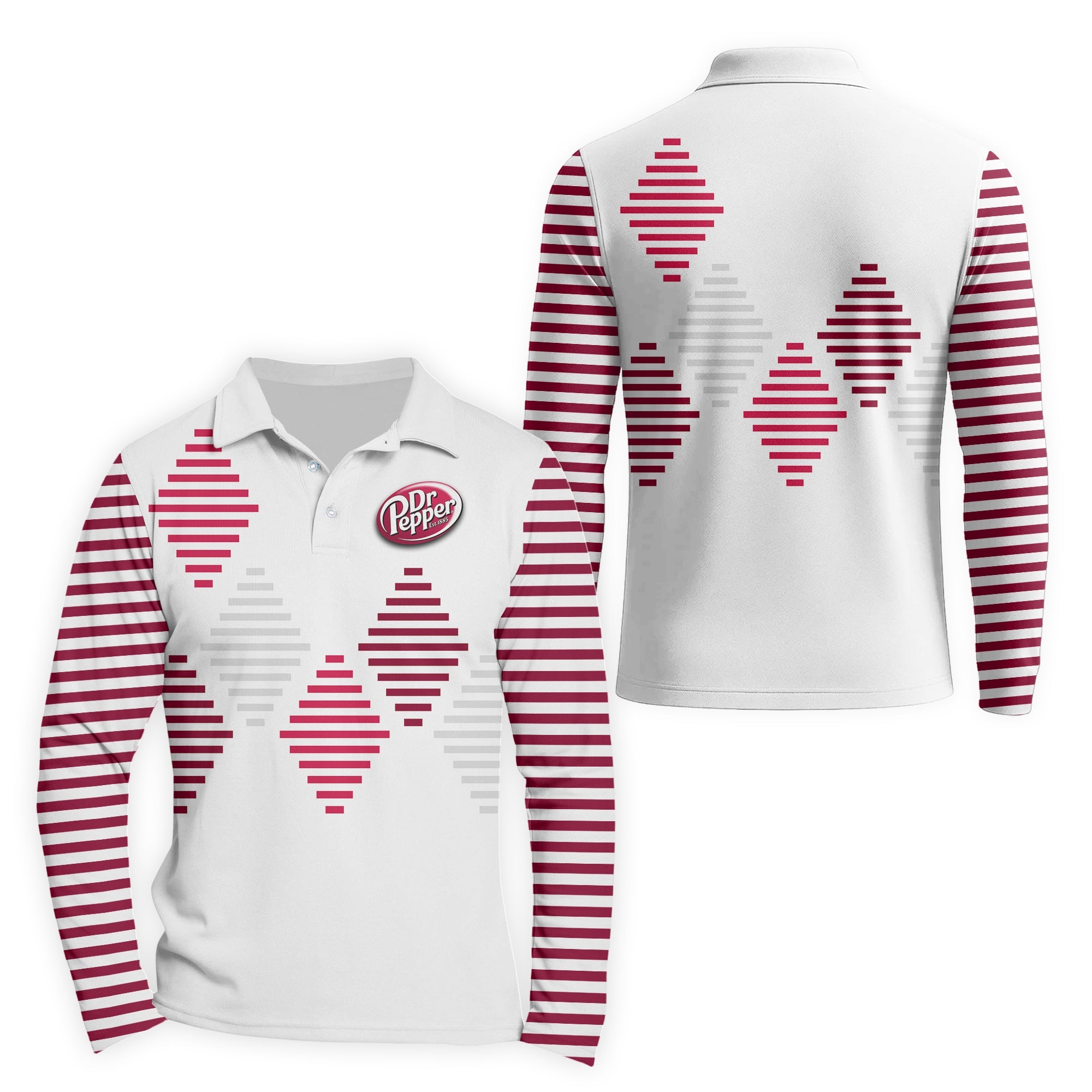 Dr Pepper Diamond Stripe Golf Long Sleeve Polo Shirt | Polo Shirt