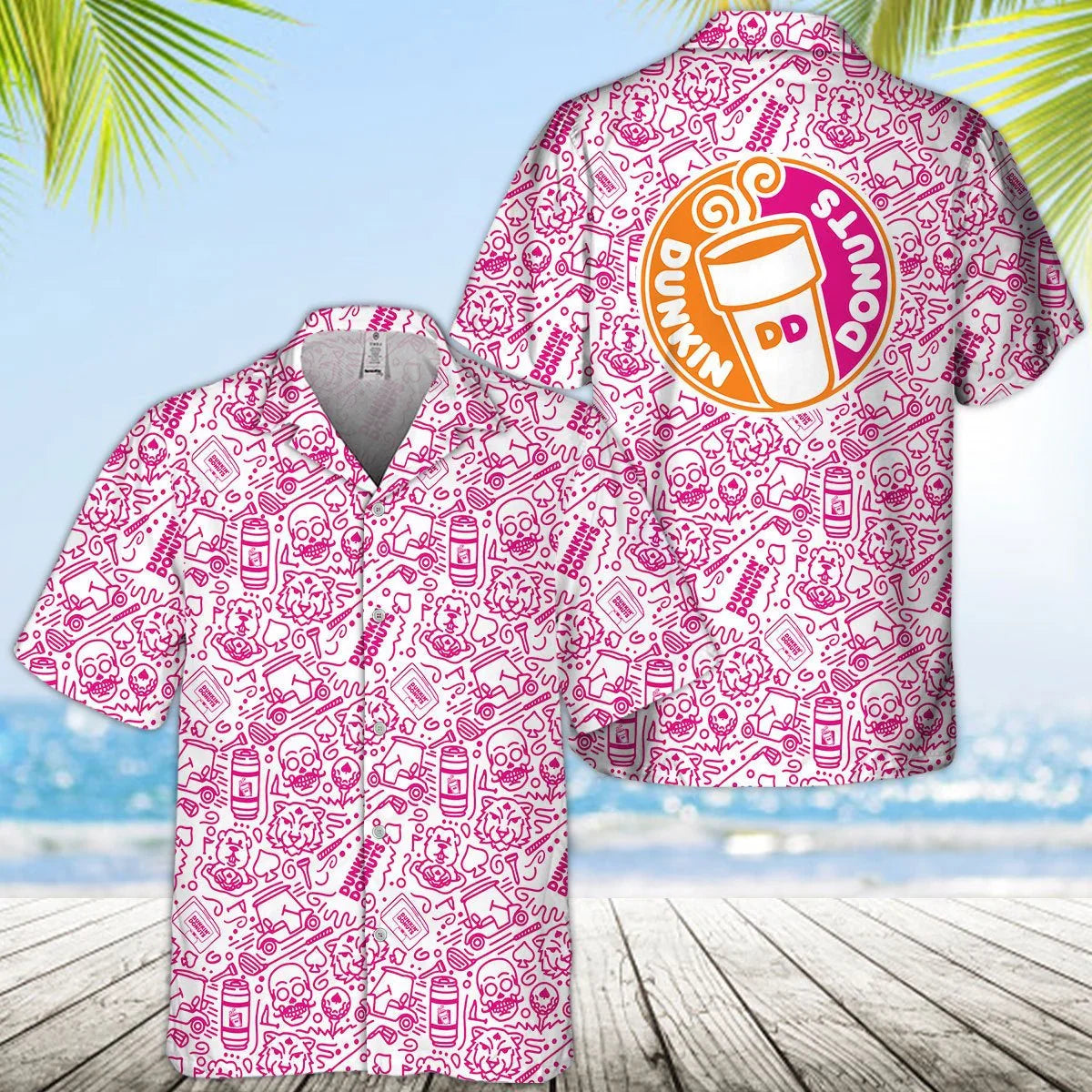 Dunkin' Donuts Summer Doodle Art Hawaiian Shirt | Summer Shirt