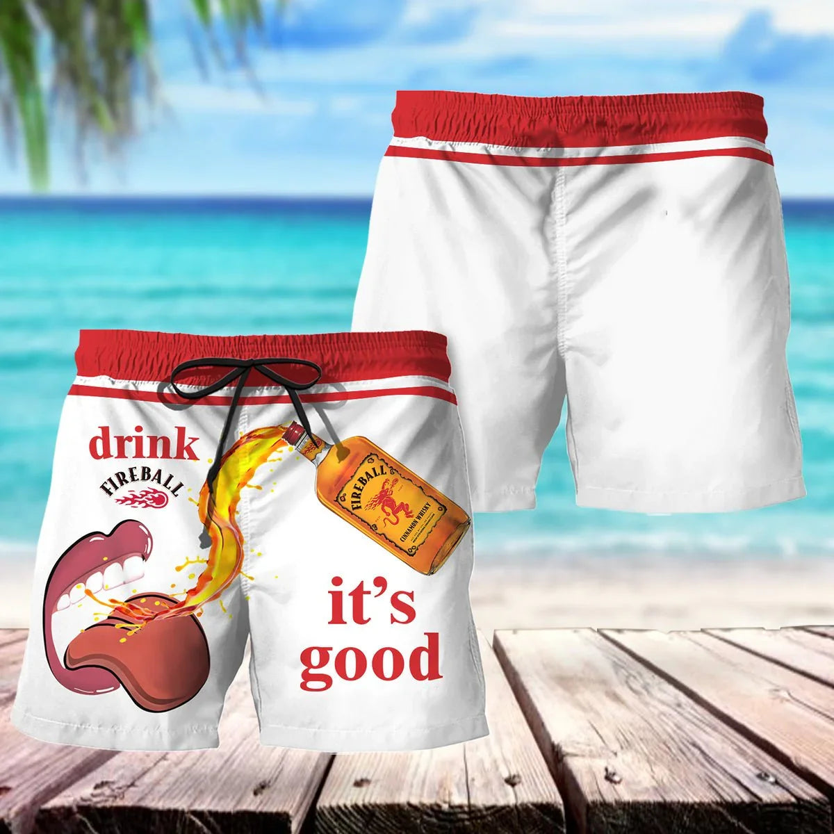 Drink Fireball It's Good Swim Trunks | Fireball Beach Shorts
