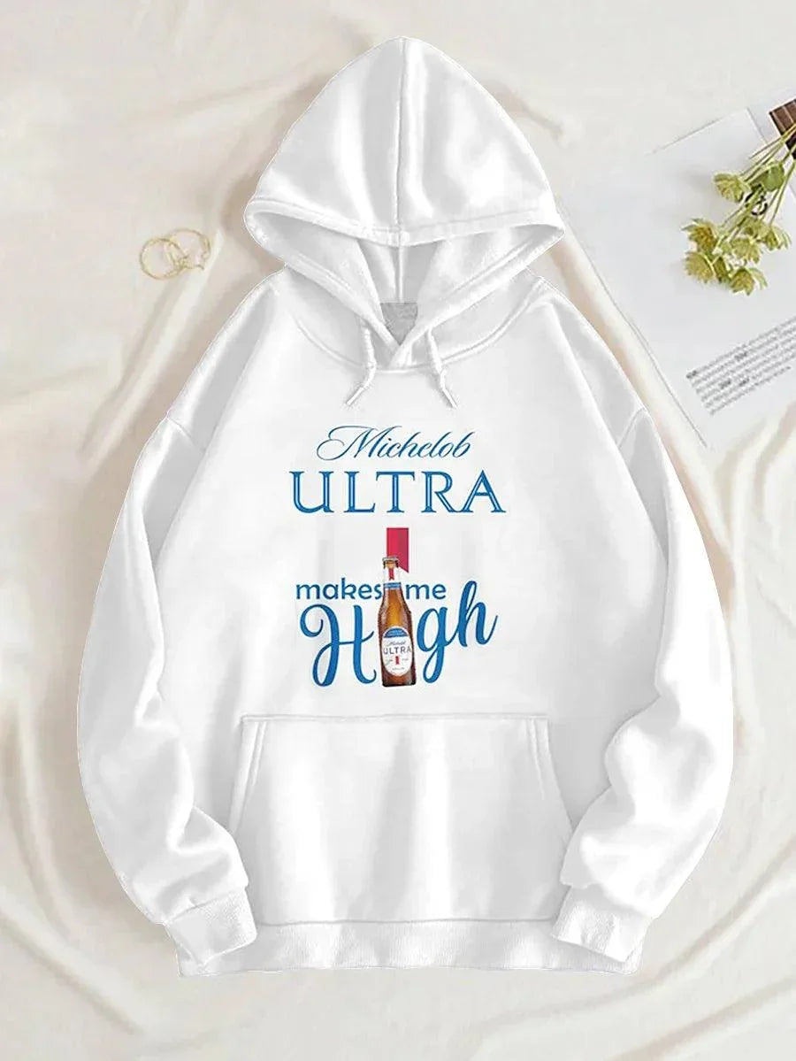 Michelob Ultra Print Make Me High Basic White Hoodie| AOP Hoodie
