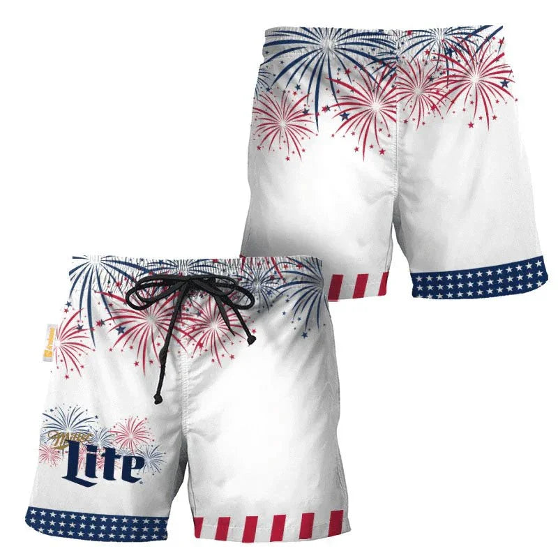 Miller Lite American Independence Day Swim Trunks | Hawaiian Shorts