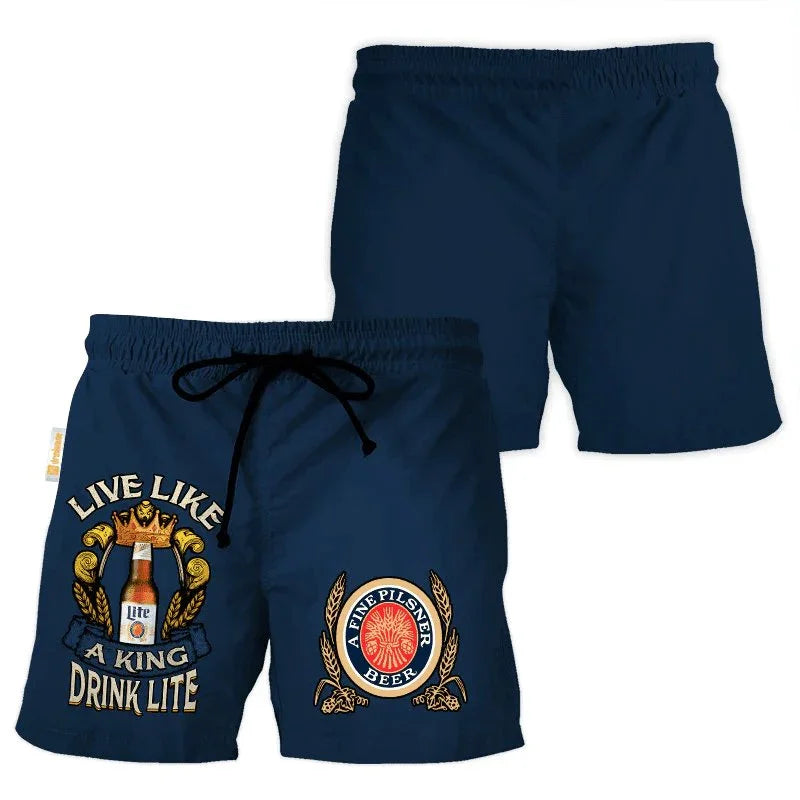 Miller Lite Blue Basic Swim Trunks | Miller Lite Hawaiian Shorts