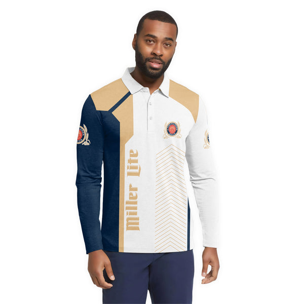 Miller Lite Modern Motorsport Golf Long Sleeve Polo Shirt | Polo Shirt
