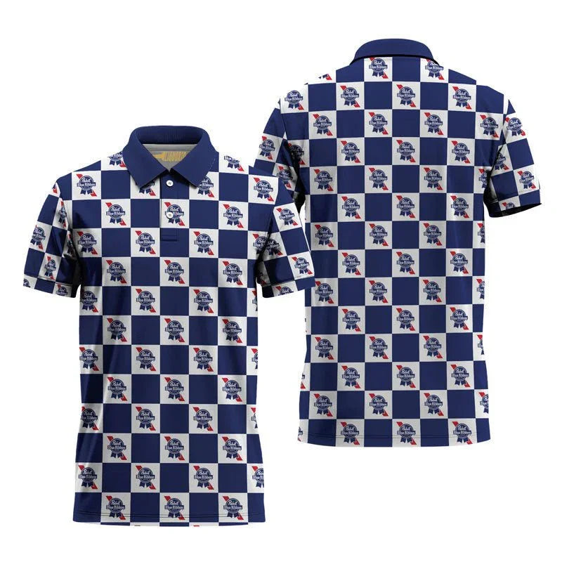 Pabst Blue Ribbon Collab Gingham Polo Shirt | PBR Golf Shirt