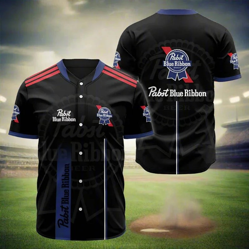 Black Pabst Blue Ribbon Baseball Jersey | PBR Jersey