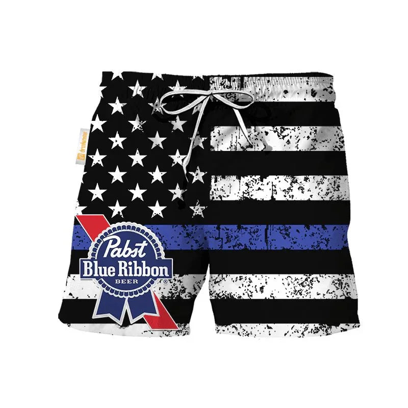Pabst Blue Ribbon USA Flag Swim Trunks | Hawaiian Shorts