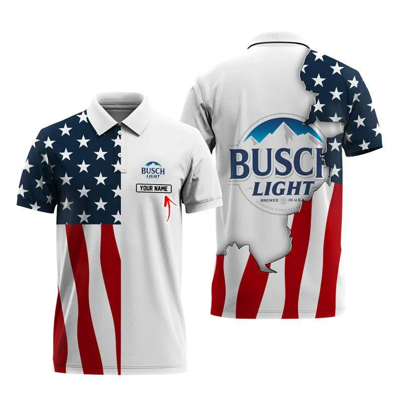 Personalized Busch Light American Flag Polo Shirt | Busch Golf Polo