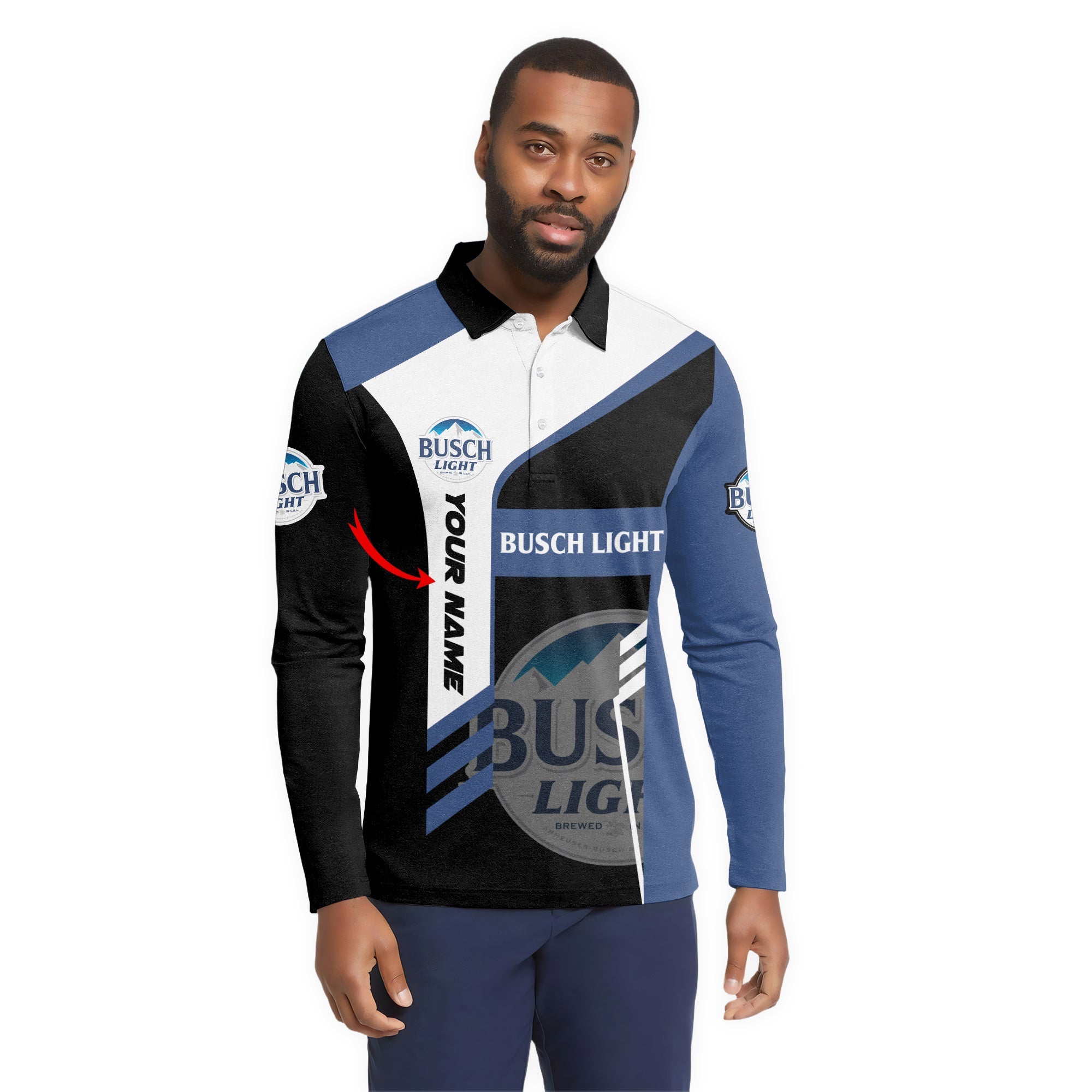 Personalized Busch Light Speedline Legacy Golf Long Sleeve Polo Shirt