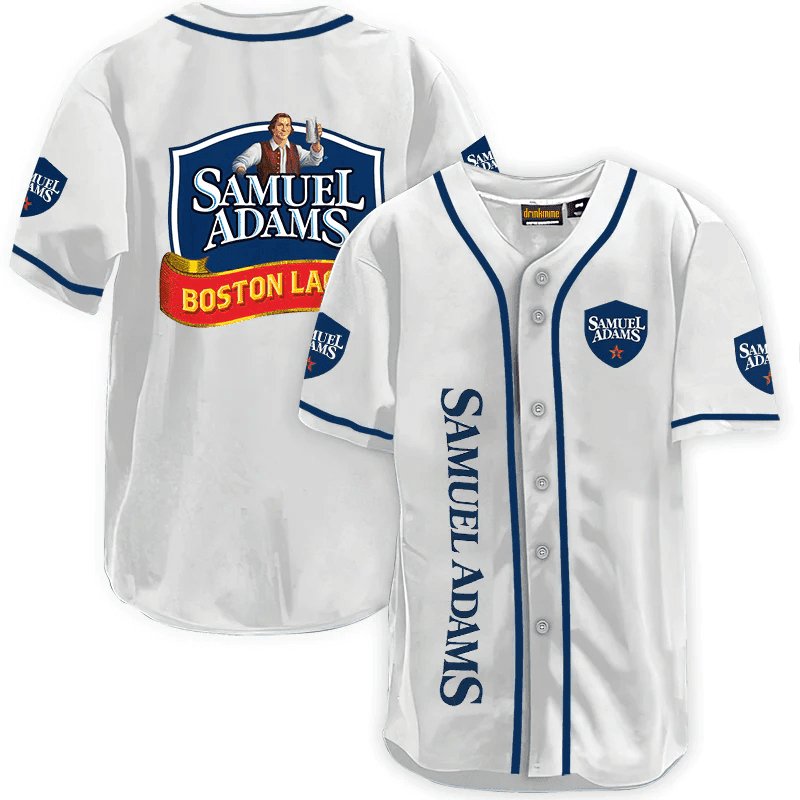 Samuel Adams White Baseball Jersey | Samuel Adams Jersey Shirt