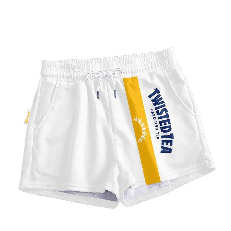 Twisted Tea White Basic Women's Casual Shorts | Twisted Tea Swim Trunk