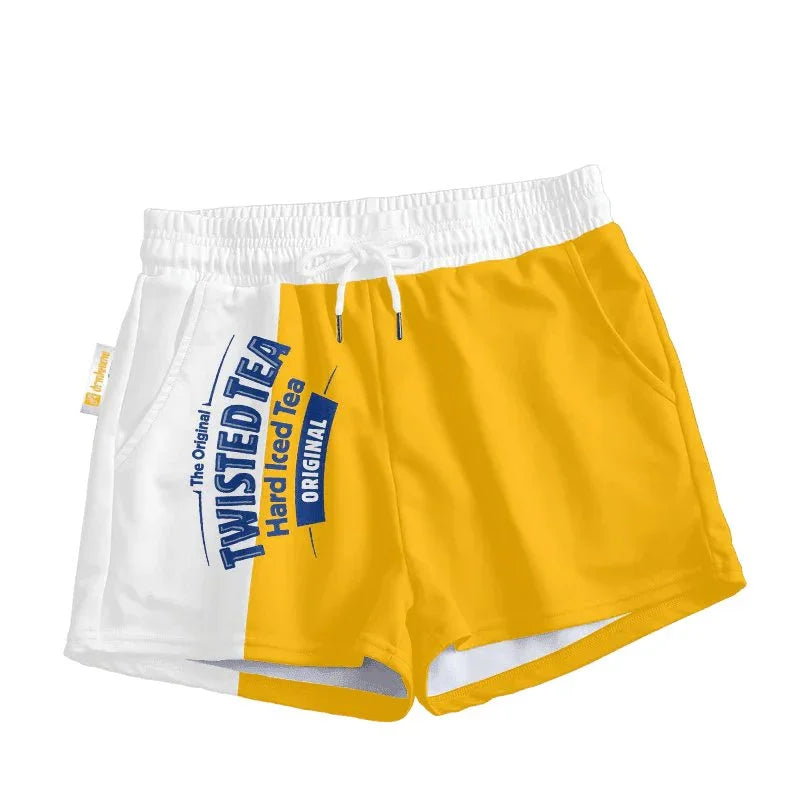 Twisted Tea Yellow And White Basic Women's Casual Shorts | Swim Trunk